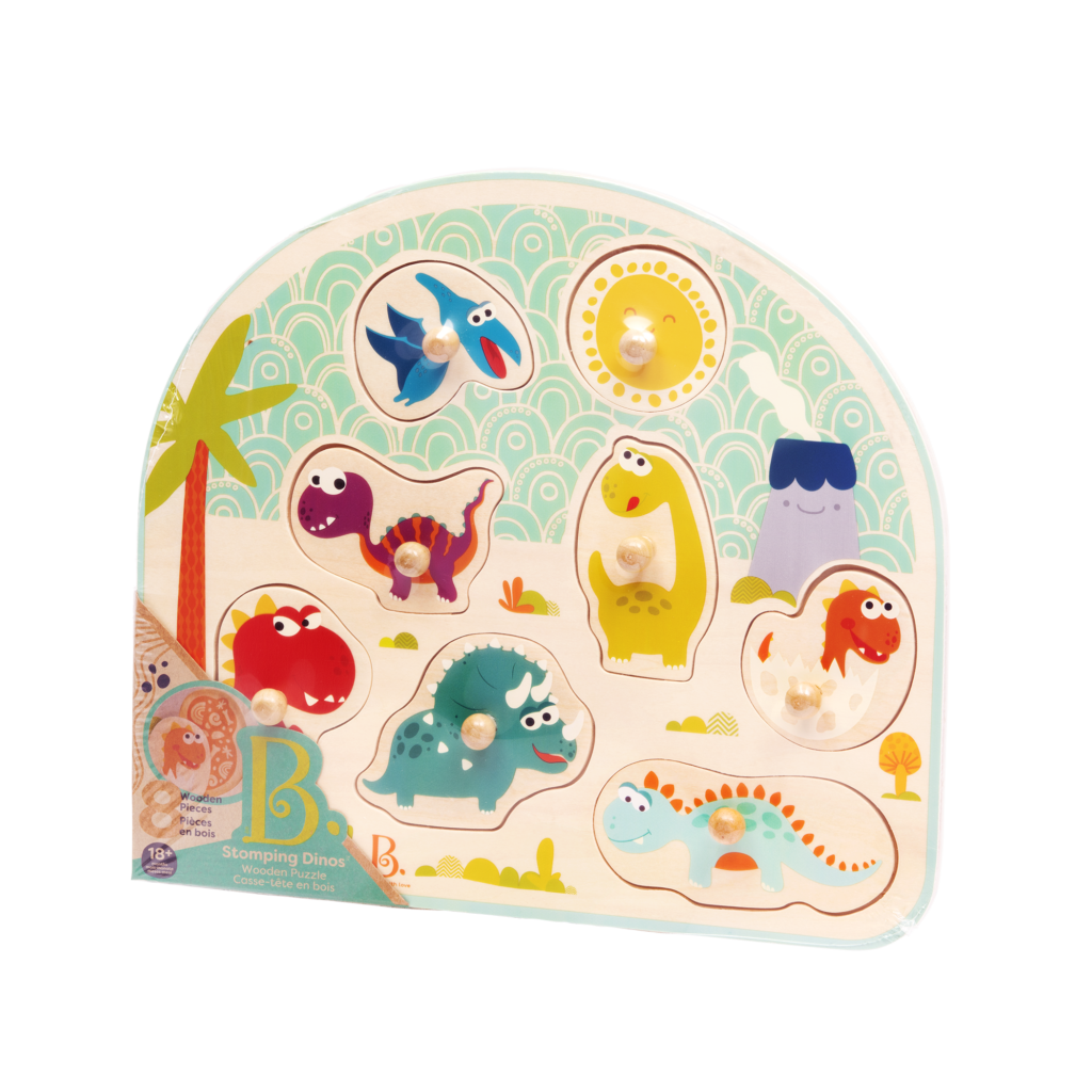 Stomping Dinos | Wooden Peg Puzzle | B. toys