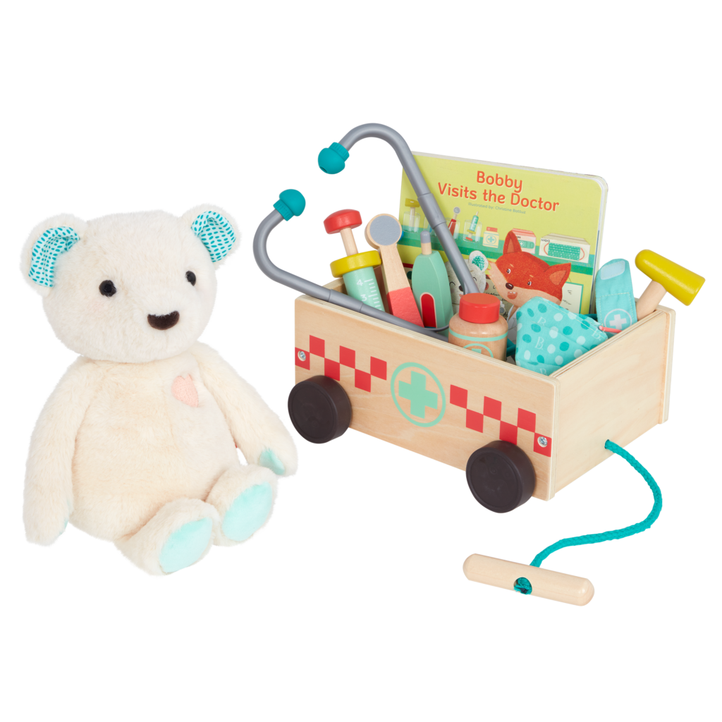 Bobby Bear Playset | Doctor Kit, Plush Bear & Book | B. toys