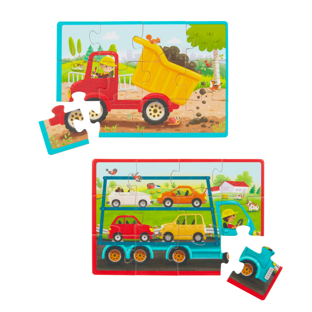 Pack o' Puzzles - Trucks | Wooden Puzzle Set | B. toys