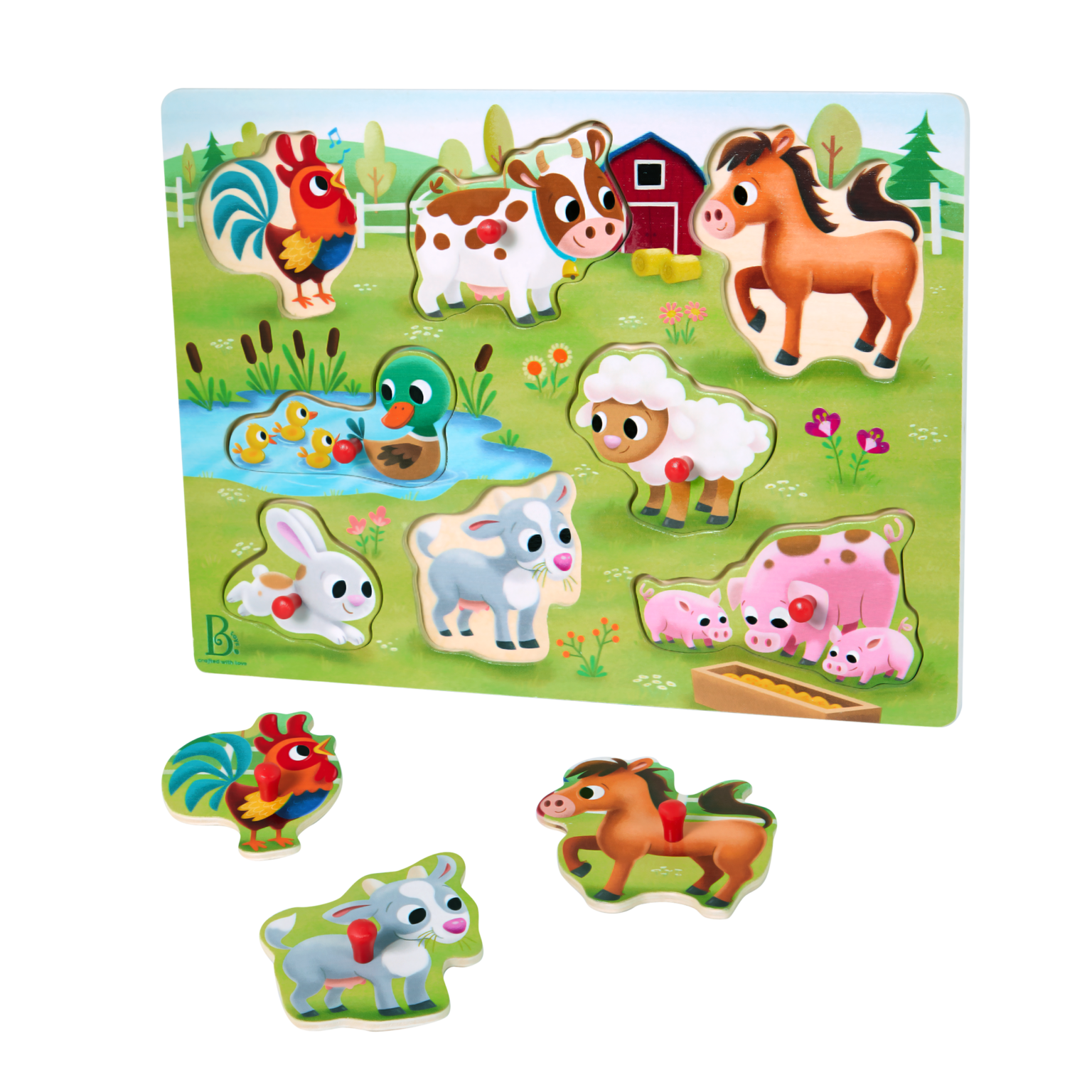 Peek & Explore - Farm Animals & Vehicles | Peg Puzzles | B. toys